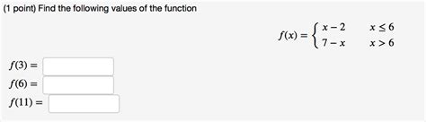solved 1 point find the following values of the function