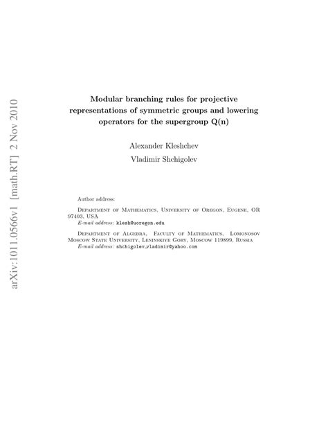 Pdf Modular Branching Rules For Projective Representations Of Symmetric Groups And Lowering