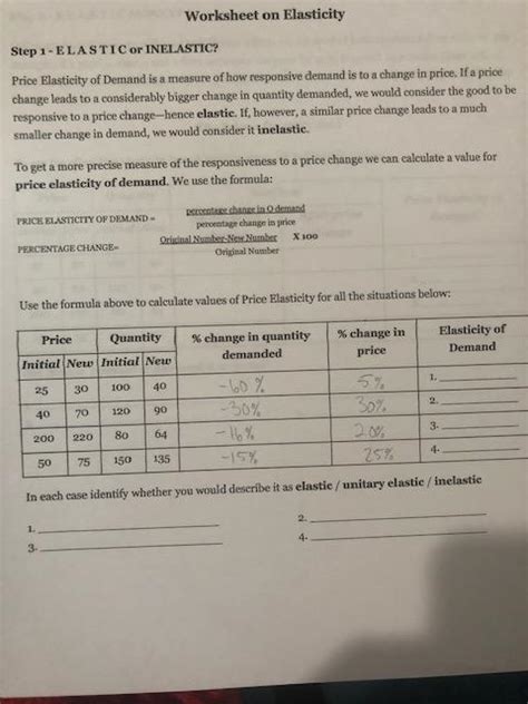 Solved Worksheet On Elasticity Step ELASTIC Or INELASTIC Chegg