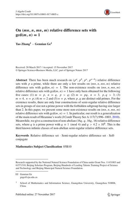 PDF On Mn N Mn M Relative Difference Sets With Text Gcd M N 1 Gcd M N 1