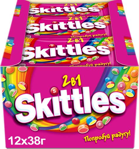 Конфеты драже Skittles 2в1, ягодные, фруктовые, 38 г х 12 шт - купить с ...
