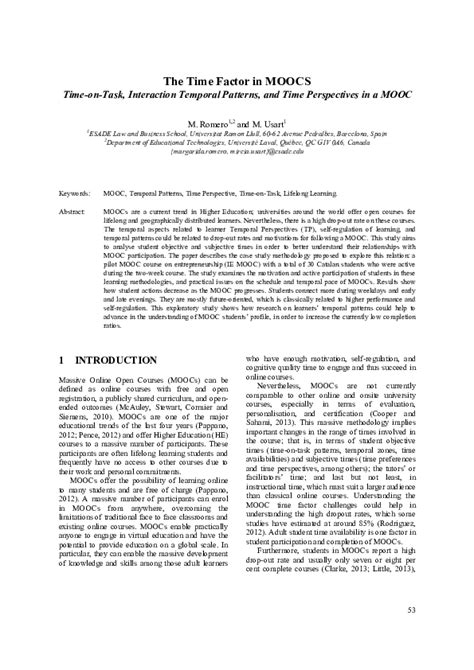 Pdf The Time Factor In Moocs Time On Task Interaction Temporal