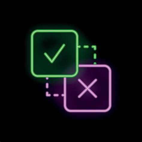 Neon Style Right And Wrong Checkmarks Showing Decision Making Process