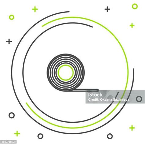 흰색 배경에 격리 된 검은 색과 녹색 라인 스카치 아이콘 작업 및 수리를위한 접착 테이프롤 끈적 끈적한 포장 테이프 사무실 도구