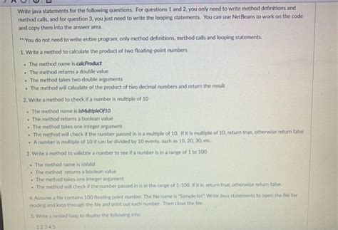 Solved Write Java Statements For The Following Questions