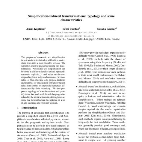 Simplification Induced Transformations Typology And Some