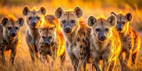 A Thrilling African Savanna Scene Hyena Pack Stalking Prey In Stunning