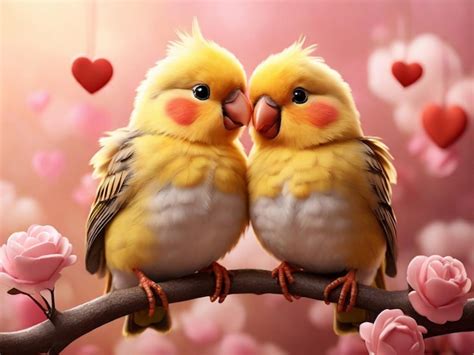 Premium Photo Cute Love Birds Illustration Romantic Birds Cute Yellow