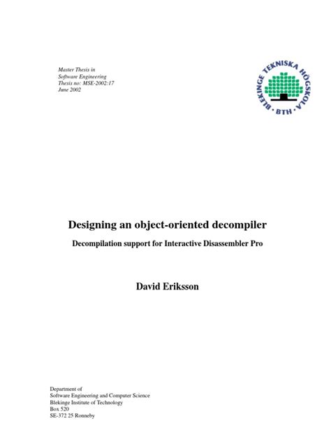 Designing An Object Oriented Decompiler Pdf Compiler Source Code