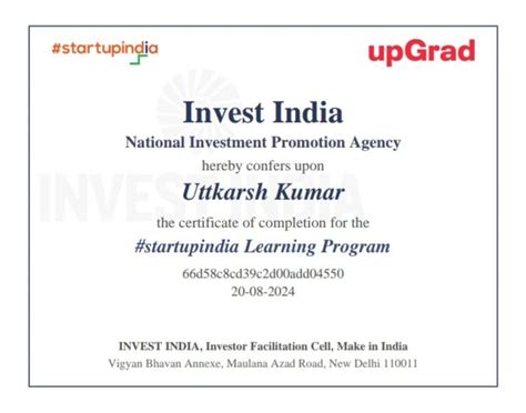 Completed Startup India Learning Program Uttkarsh Kumar Posted On The