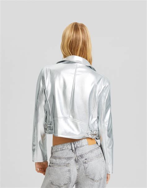 ხელოვნური ტყავის ბაიკერის ქურთუკი ქალი Bershka