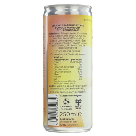Suma Organic Sparkling Kombucha Lychee And Lemongrass 250ml Suma