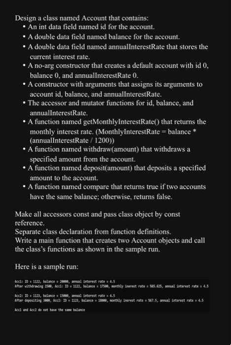 solved design a class named account that contains an int