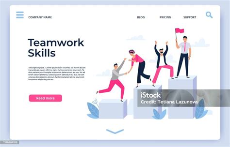 성공적인 팀 커리어 개발 지원 사업가 보유 골드 컵 트로피 와 팀워크 기술 랜딩 페이지 벡터 일러스트 개념에 대한 스톡 벡터 아트 및 기타 이미지 Istock