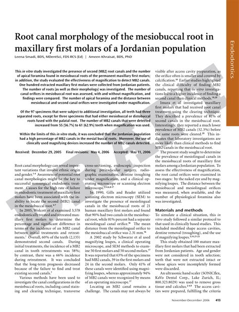 Pdf Root Canal Morphology Of The Mesiobuccal Root In Maxillary First
