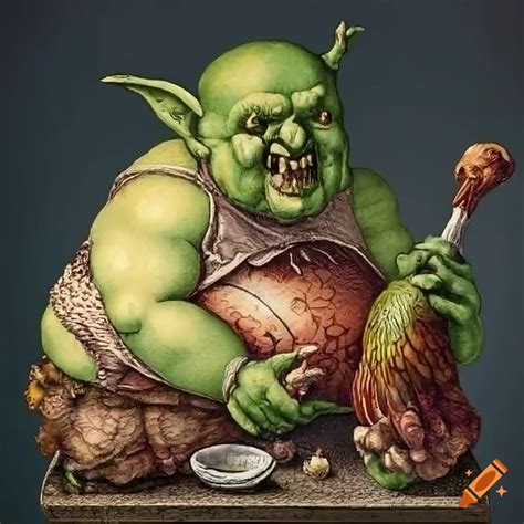 Engraving Of A Goblin Eating Turkey Leg On Craiyon