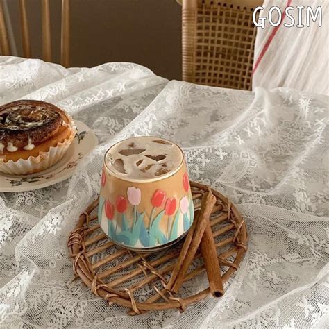 고심 레트로 빈티지 북유럽 감성 튤립 유리 컵 위시버킷