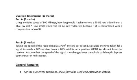 Solved Question Numerical Marks Part A Chegg Com