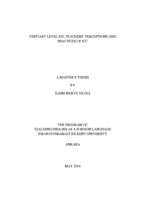 Pdf Tertiary Level Efl Teachers Perceptions And Practices Of Icc