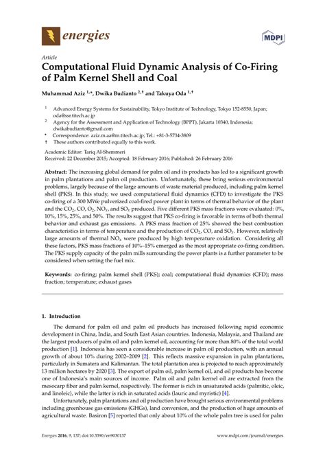 Pdf Computational Fluid Dynamic Analysis Of Co Firing Of Palm Kernel Shell And Coal