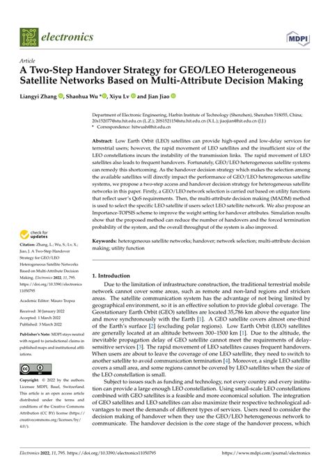 Pdf A Two Step Handover Strategy For Geoleo Heterogeneous Satellite Networks Based On Multi