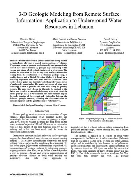 3d Geologic Modeling From Remote Surface Information Application To Underground Water