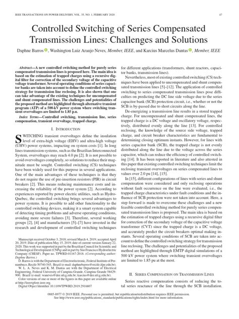 Controlled Switching Of Series Compensated Pdf Capacitor Electric