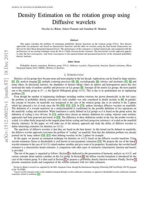 density estimation on the rotation group using diffusive wavelets pdf