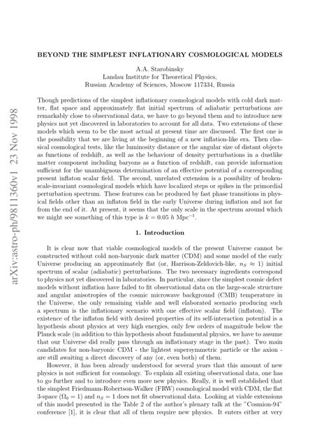 Pdf Beyond The Simplest Inflationary Cosmological Models