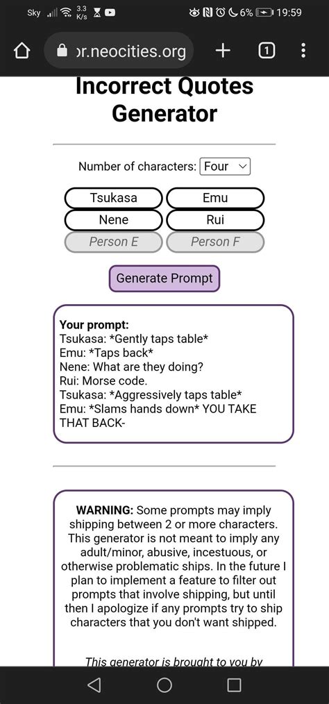 Incorrect Prompt Generator Pjsekai Rprojectsekai