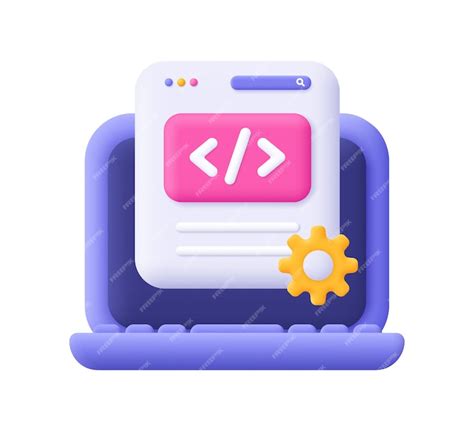 Premium Vector Laptop And Web Page With Code Symbol And Gear Cogwheel