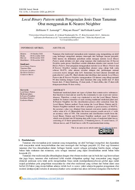 Pdf Local Binary Pattern Untuk Pengenalan Jenis Daun Tanaman Obat