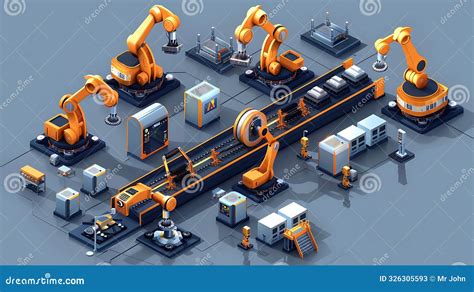 Isometric 3d Rendering Of A Robotic Assembly Station In Art Royalty