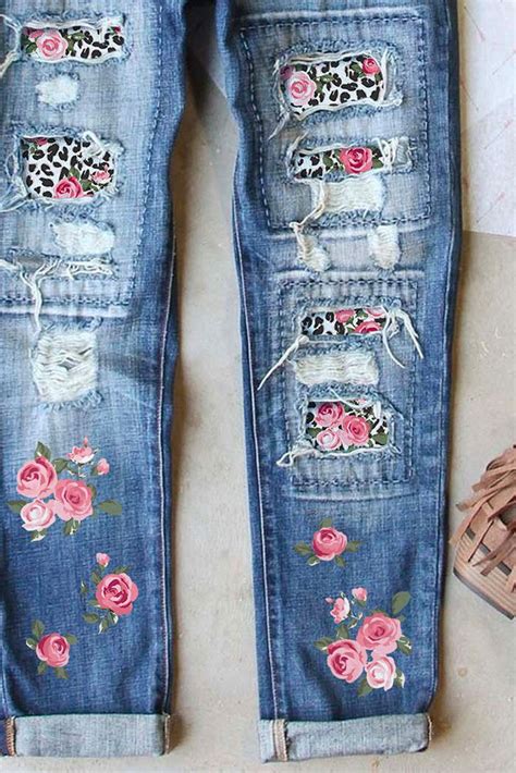 Valentine Heart Patchwork Distressed Straight Leg Jeans Sky Blue 17