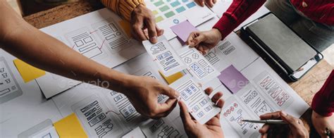 Ui Ux Creative Designer Team Designing Wireframe Layout For Responsive