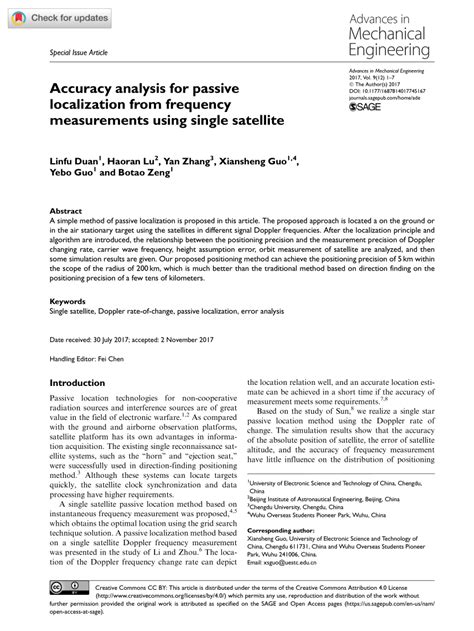 Pdf Accuracy Analysis For Passive Localization From Frequency Measurements Using Single Satellite