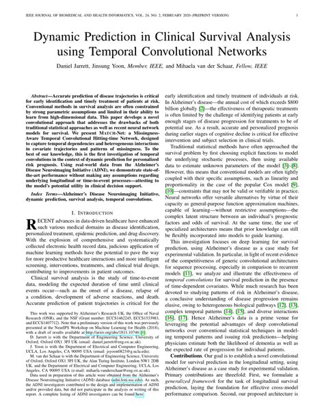 Pdf Dynamic Prediction In Clinical Survival Analysis Using Temporal Convolutional Networks