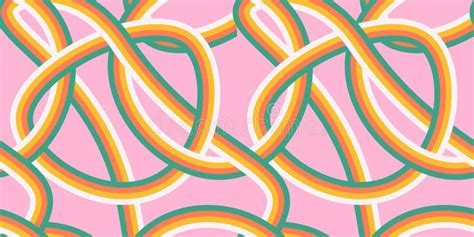 Groovy Tangled Loops Seamless Pattern Psychedelic Curved Vector Background In 1970s Hippie