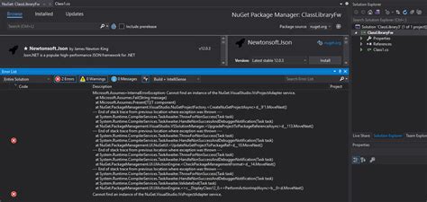 An Error Cannot Find An Instance Of The NuGet VisualStudio IVsProjectAdapter Service Occurred