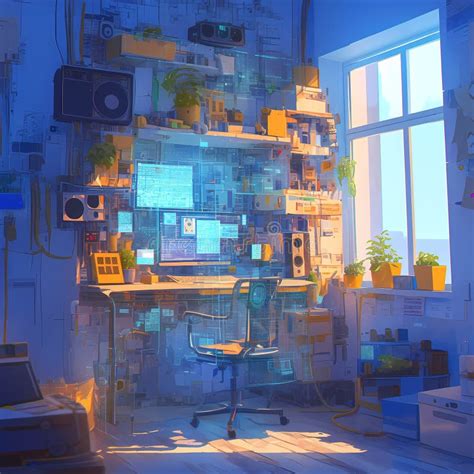 High Tech Workspace A Window Into Innovation Stock Illustration