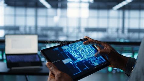 Programmer In Data Center Using Ai Tech On Tablet Close Up Stock Image Image Of Firewall