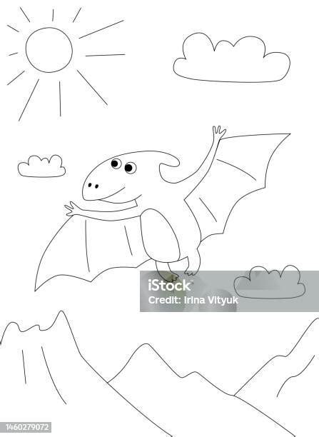 재미있는 만화 공룡 익룡 색칠하기 책에 대 한 흑백 벡터 그림입니다 공룡에 대한 스톡 벡터 아트 및 기타 이미지 공룡