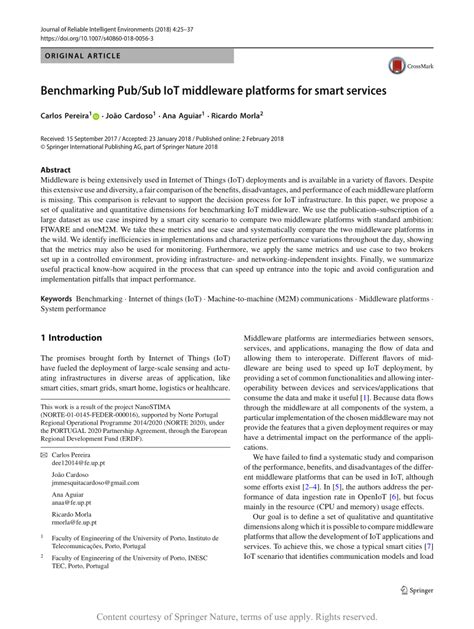 Benchmarking Pub Sub Iot Middleware Platforms For Smart Services Request Pdf