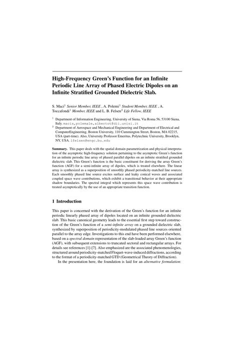 Pdf High Frequency Greens Function For An Infinite Periodic Line