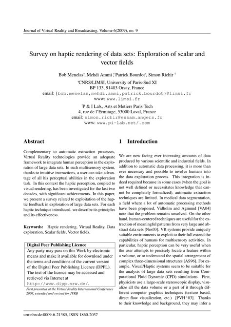 pdf survey on haptic rendering of data sets exploration of scalar