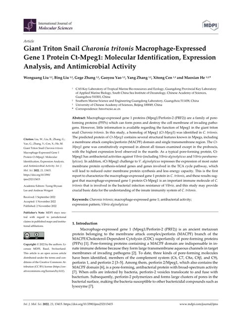 Pdf Giant Triton Snail Charonia Tritonis Macrophage Expressed Gene 1