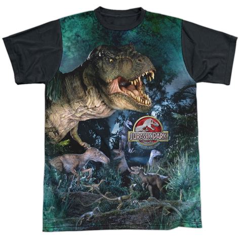 Jurassic Park Mens Dinos Gather Sublimation T Shirt White