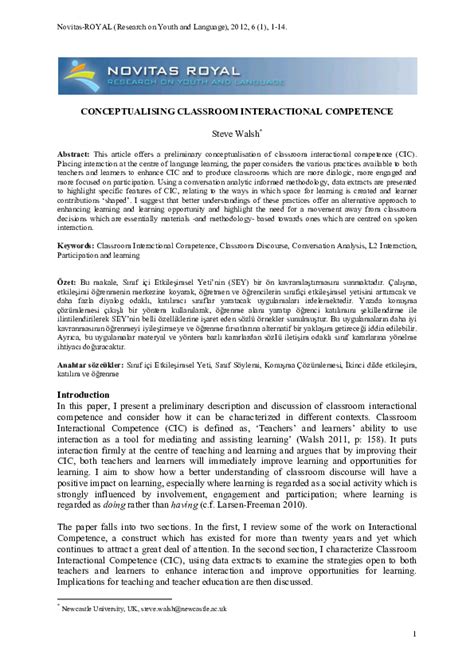 Pdf Conceptualising Classroom Interactional Competence