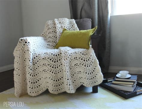 Chunky Feather And Fan Crochet Blanket Free Pattern Persia Lou