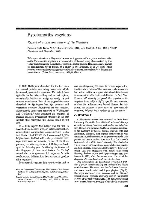 Pdf Pyostomatitis Vegetans